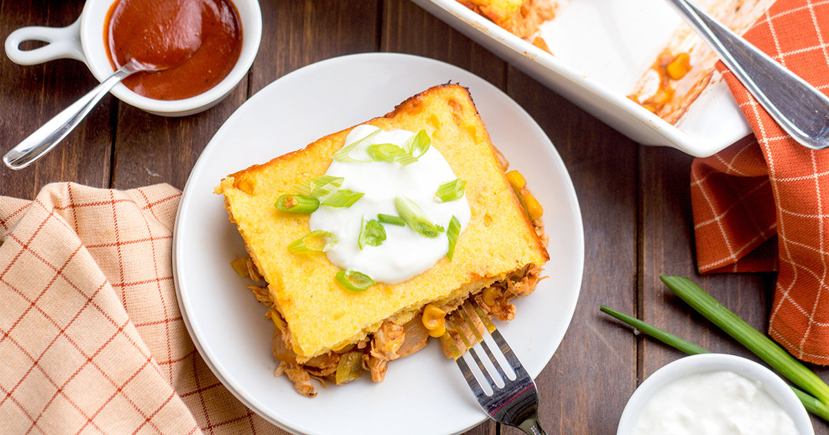 Healthy BBQ Chicken Cornbread Casserole Recipe | Hungry Girl