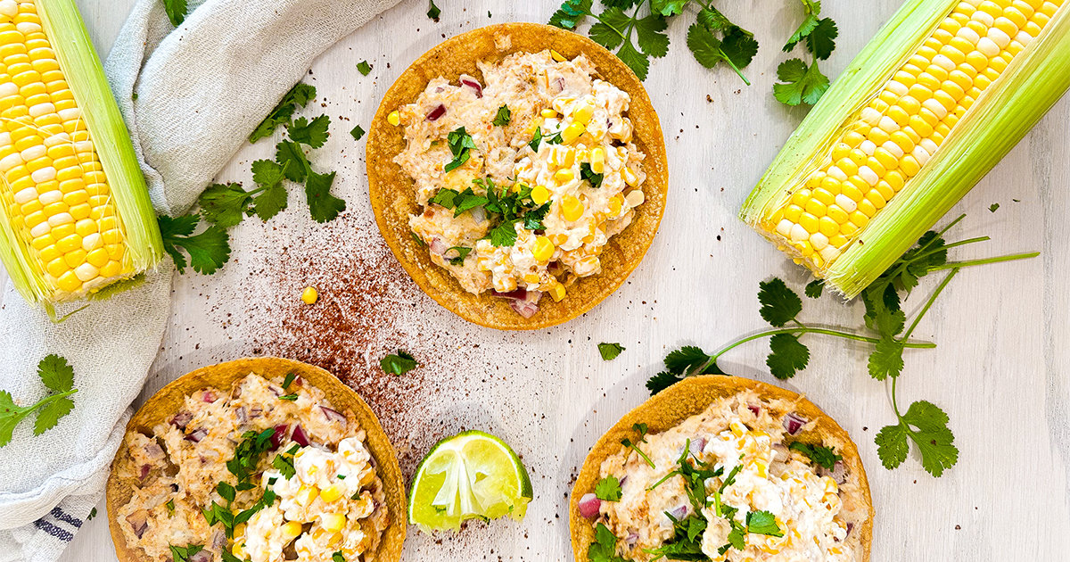 Healthy Mexican Street Corn Chicken Smashed Tacos Recipe | Hungry Girl