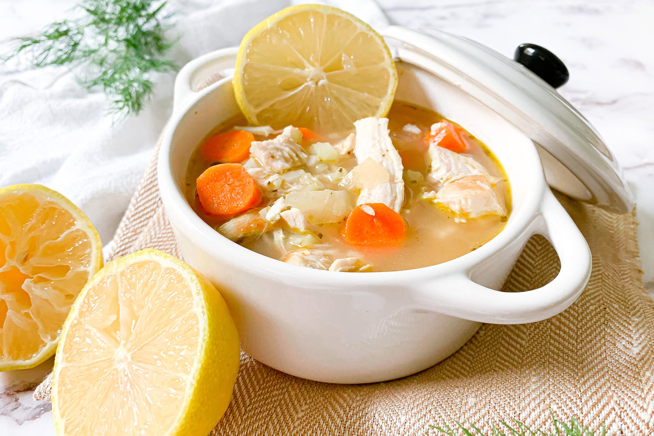 Greek Lemon Chicken Soup Recipe With Cauliflower Rice Hungry Girl