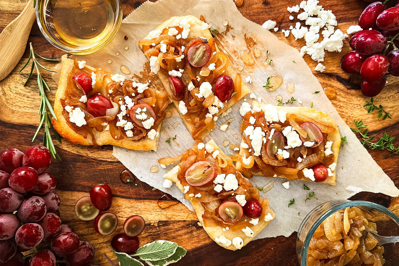 Grape & Feta Flatbread Recipe with 2-Ingredient Dough | Hungry Girl