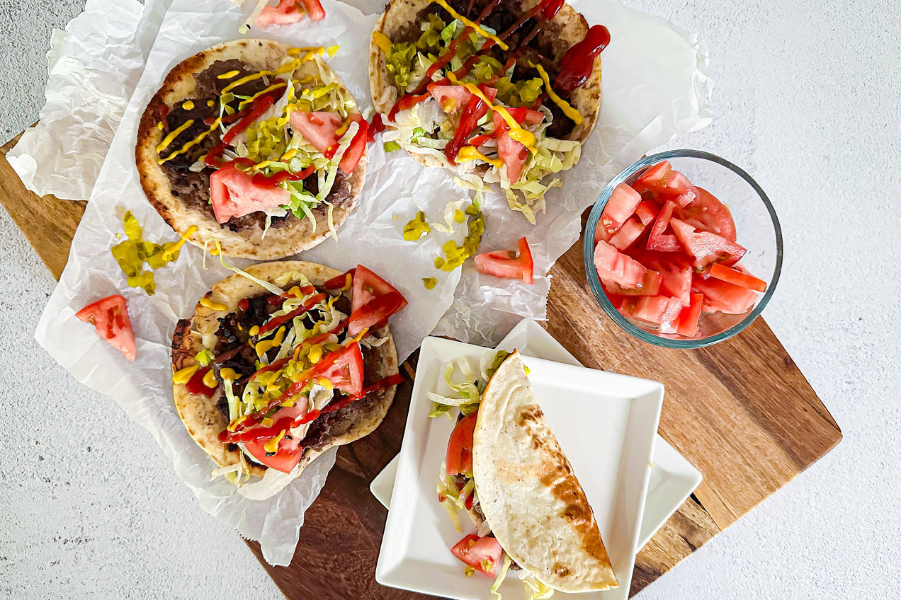 Lower-Fat Cheeseburger Smashed Tacos Recipe | Hungry Girl